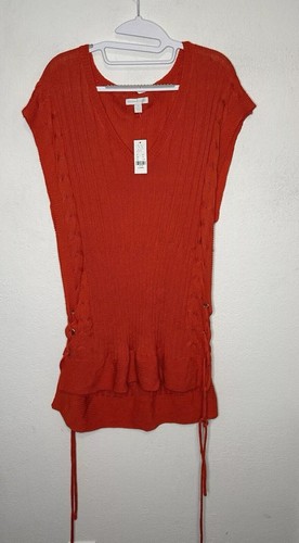 New York & Company Orange Side Cinch Short Sleeve Knit Blouse Shirt ...