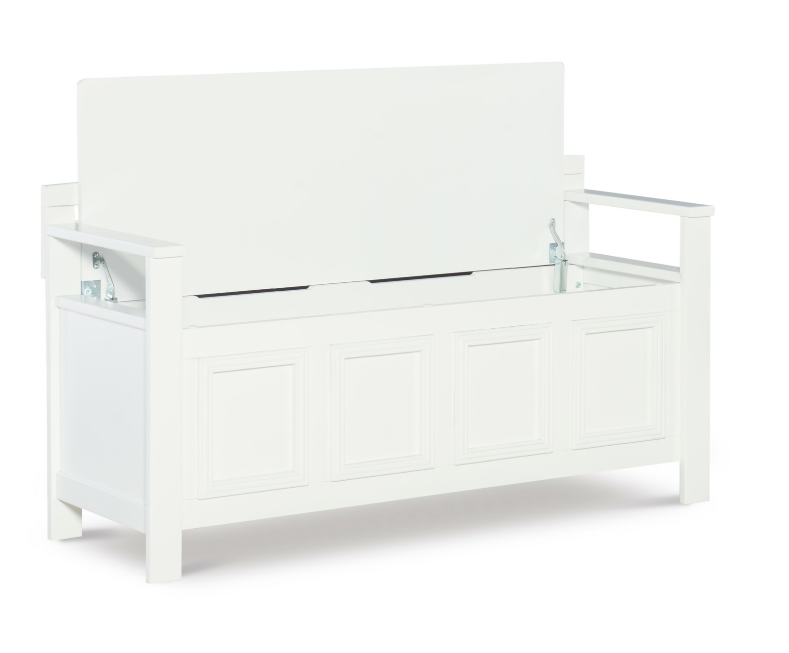 Large White Wooden Storage Bench w/ Back Hinged Lid Entryway Mud Room ...