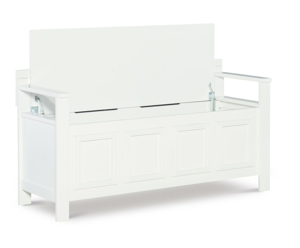 Large White Wooden Storage Bench w/ Back Hinged Lid Entryway Mud Room ...