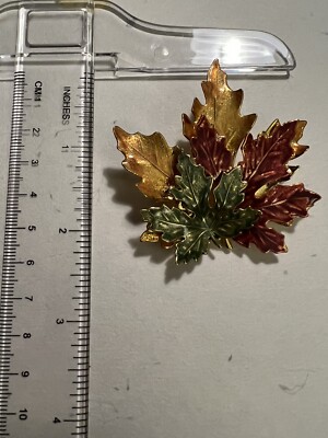 Tri-colored Enamel Maple Leaf Brooch Orange, Green and Red | eBay