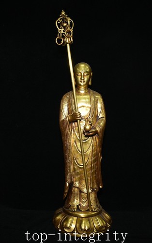 22.4'' Big Tibet Bronze Gold Gilt Tang Seng San Zang Ksitigarbha Buddha ...