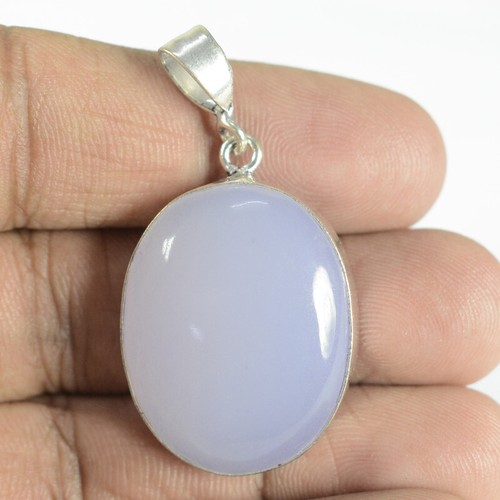 Calcédoine Bleue Pierre Précieuse Handmade 925 Plaqué Argent Pendentif ...
