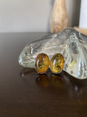925 Sterling Silver Genuine Amber Clip Earrings Omega Backs Beautiful ...