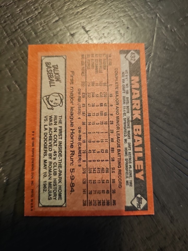 1986 Topps - #432 Mark Bailey Houston Astros Catcher | eBay