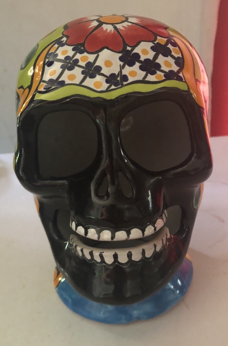 Halloween ceramic vibrant multi colored Skull approx 6.5”x5”x7” | eBay