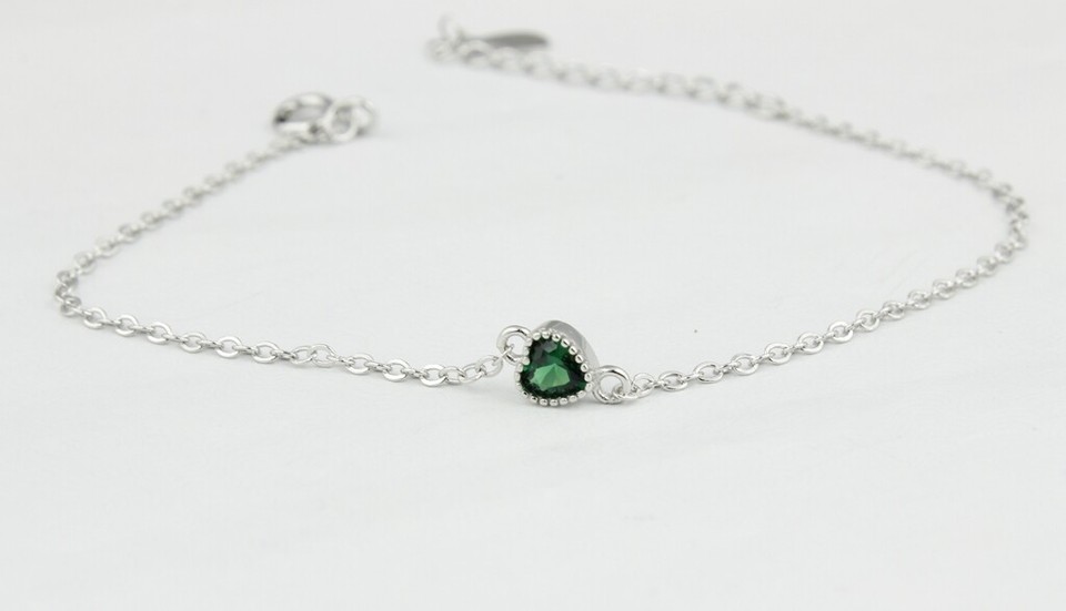 Women 925 Sterling Silver Green CZ Heart Love Silver Chain Hand ...