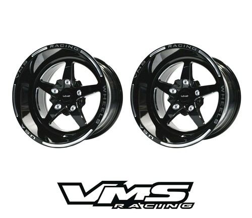 QTY 2 15X10 VMS RACING 5 SPOKE V-STAR BLACK DRAG RACE RIMS WHEELS 5X120 ...