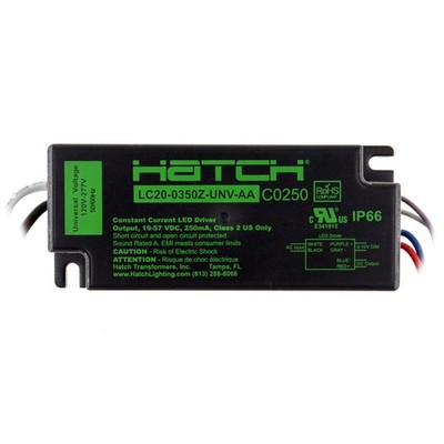 HATCH LC20-0350Z-UNV-AA DIMMABLE CC LED DRIVER, 19-57V, 350MA, 20W, 120 ...