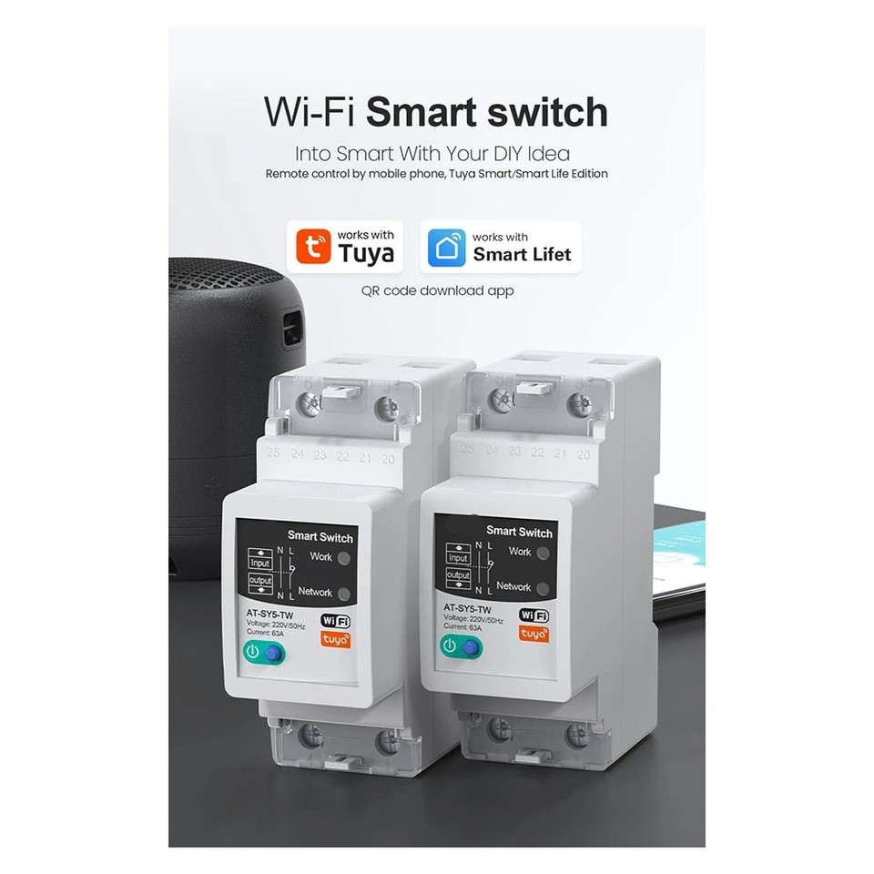 Tuya Circuit Breaker 2P 63A Remote Control of Home Appliances with ...