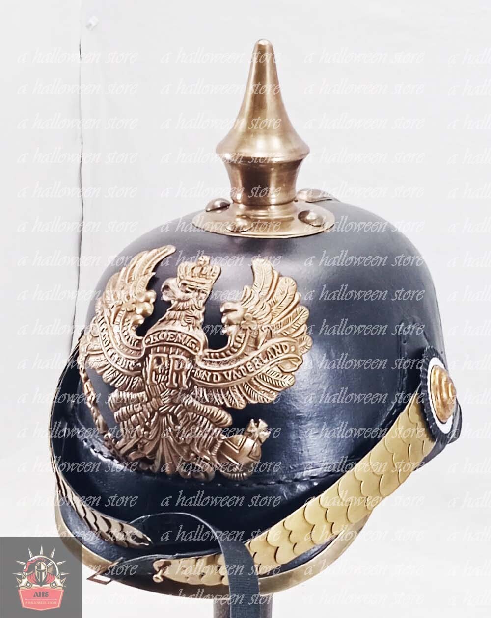 German Prussian Officer Leather Pickelhaube Helmet WW1 WW2 Spiked LARP ...