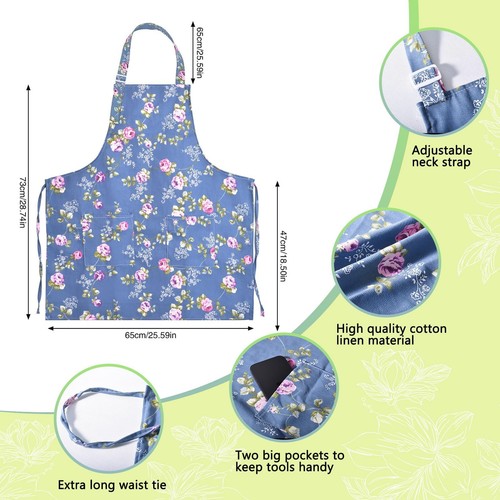 2 Pcs Kitchen Aprons Women Floral Adjustable Chef Bakers Cooking Big ...