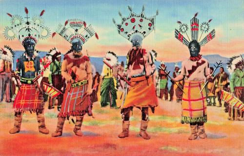 Postcard NM New Mexico-Devil Dance of the Apache Indians-Vintage Linen ...