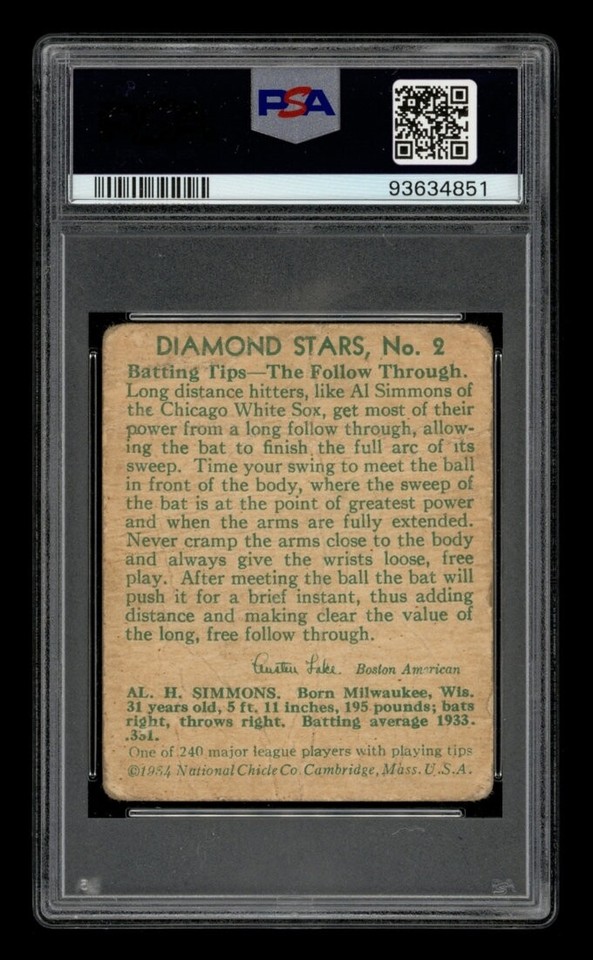 1934-36 Diamond Stars Set-Break # 2 - Al Simmons PSA 1 PR | eBay