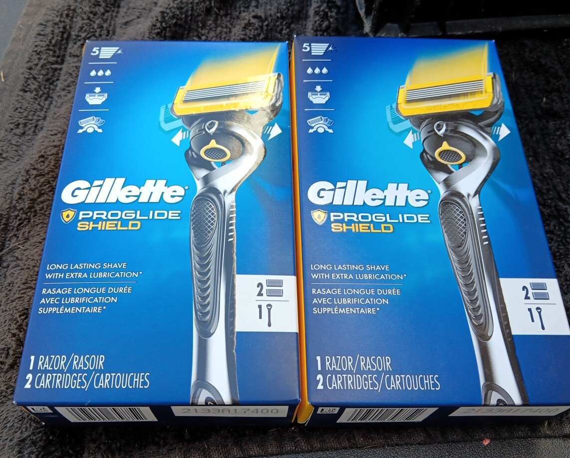 2 Pks Gillette ProGlide Shield Men 5-Blade Razor 1 Handle 2 Cartridges ...