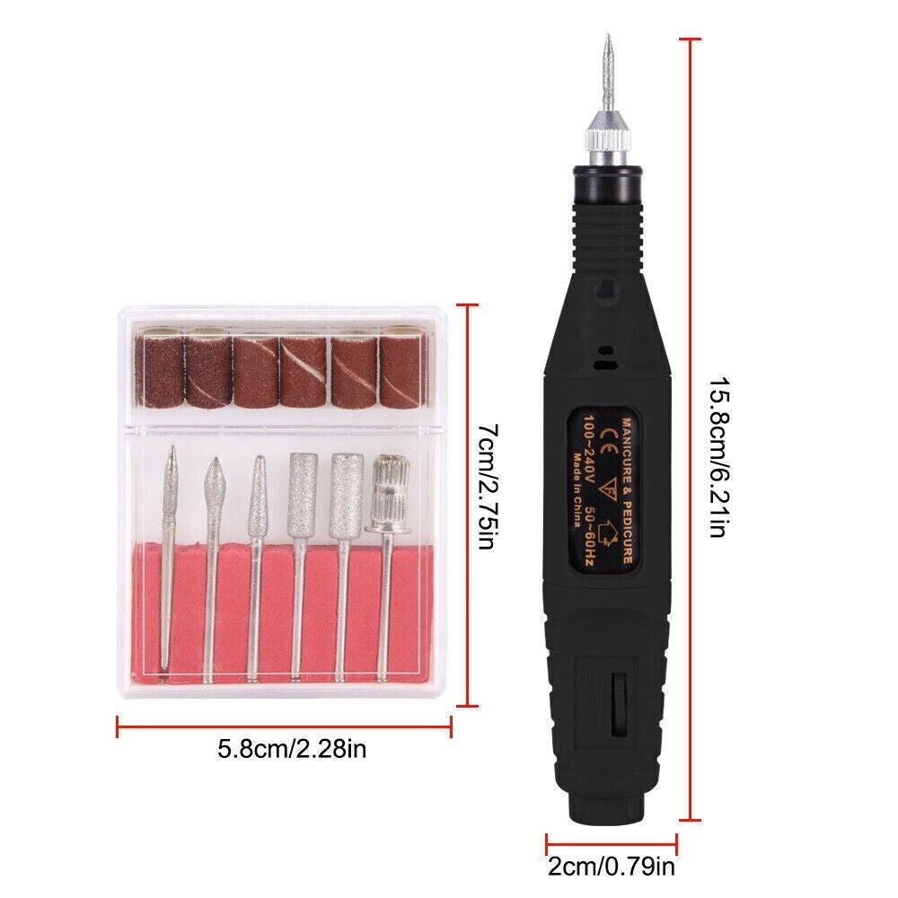 Electric Nail Drill Bits File Acrylic Art Manicure Pen Shaper Tool Set ...