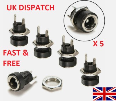 5 pcs DC Power Supply Jack Socket Plug Female Panel Mount Connector 5.5 ...