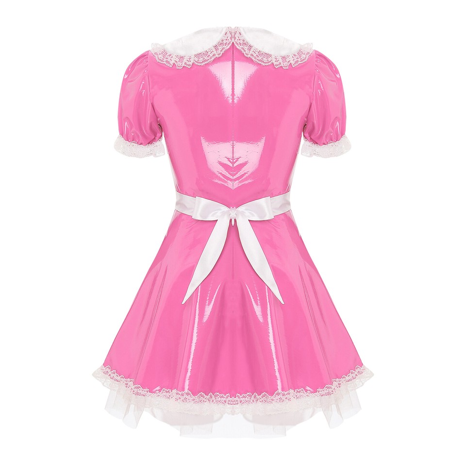 UK Lady Sexy Maid Uniform Costume Wet Look Lace PVC Leather Cosplay ...