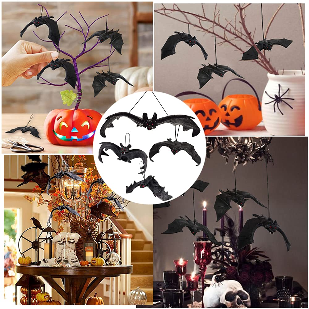2x Halloween Hanging Bats Decorations Realistic Creepy Flying Rubber ...