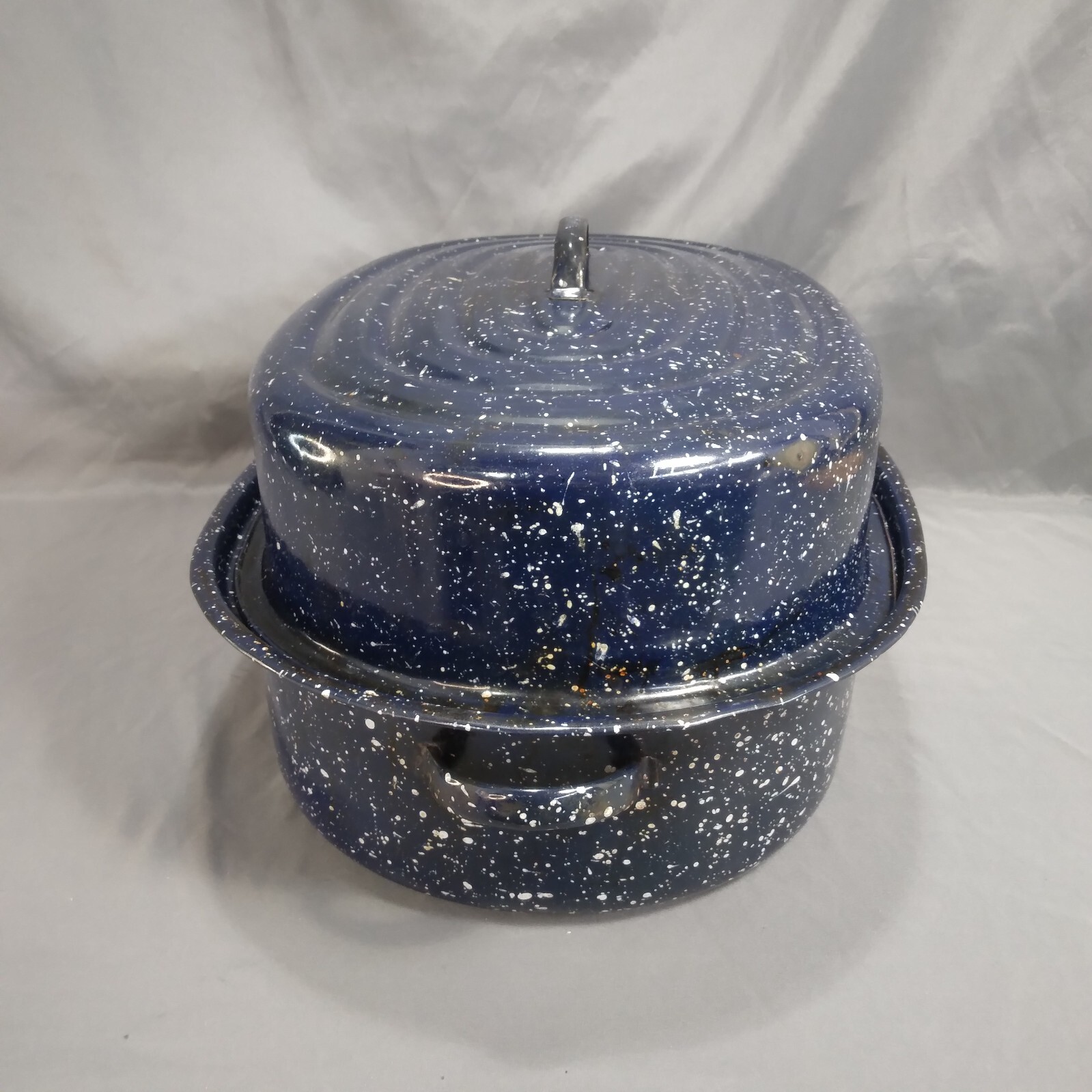 Vintage Blue Roaster Pan Speckled Enamel Granite Ware Roasting Pan 18 x ...
