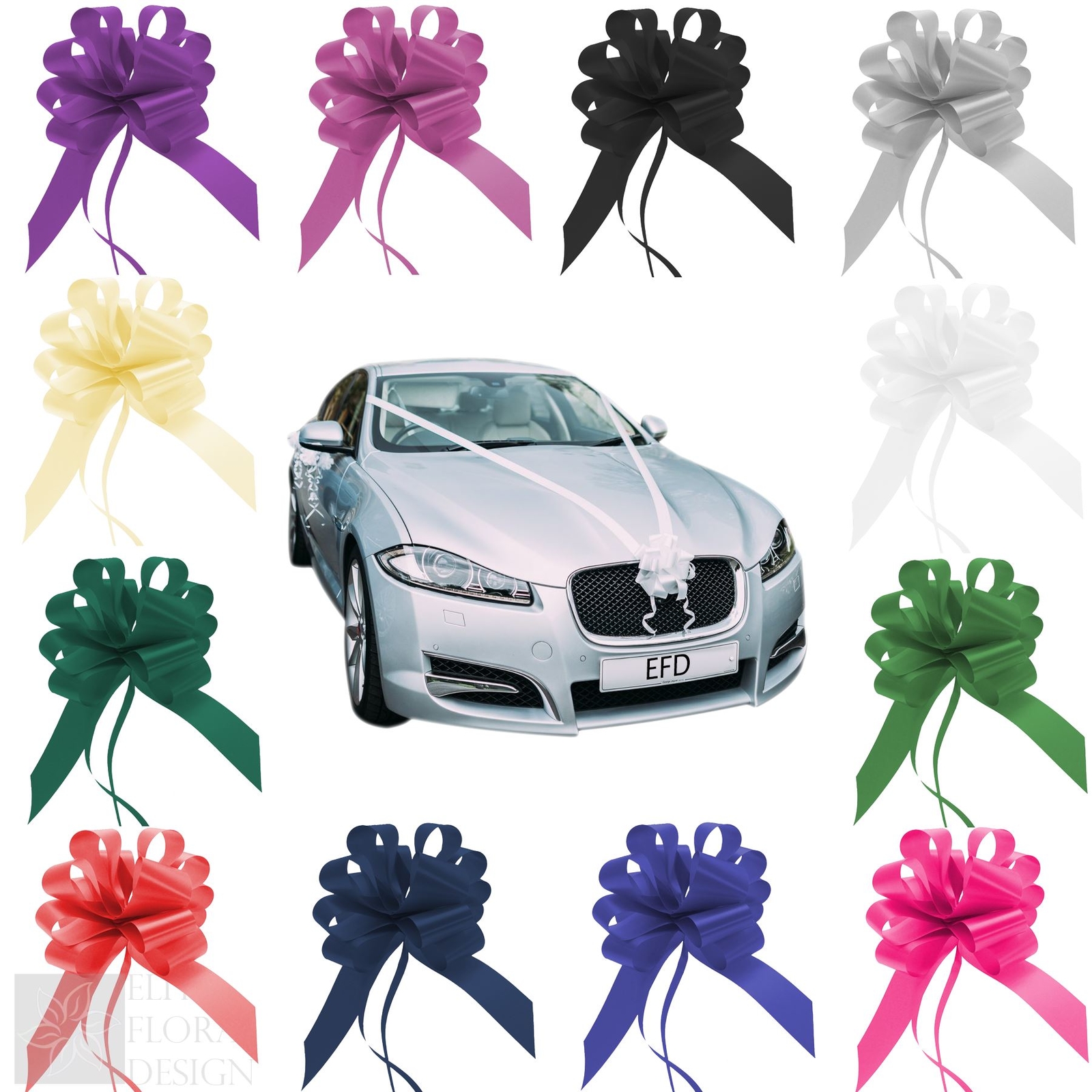 Wedding Car Kit 7 Meters Poly Ribbon 50mm and 2" Pull Bows - 21 colours ...
