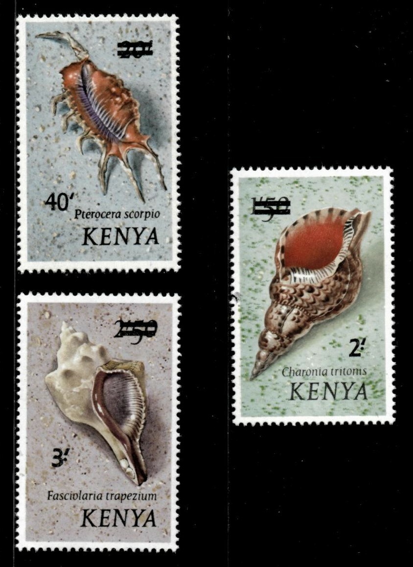 Kenya 1975 - Seashell Definitives, Surcharged - Set of 3v - Scott #53 ...