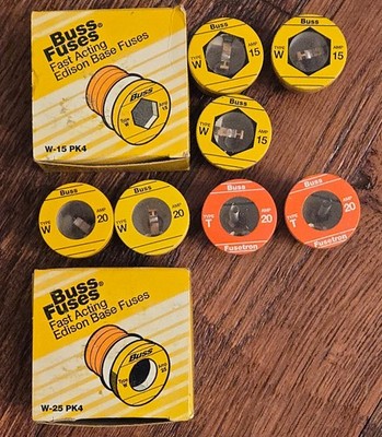 Buss Fuses Lot . W-15, W-20, T-20, W-25 . Fast Acting . Edison Base ...