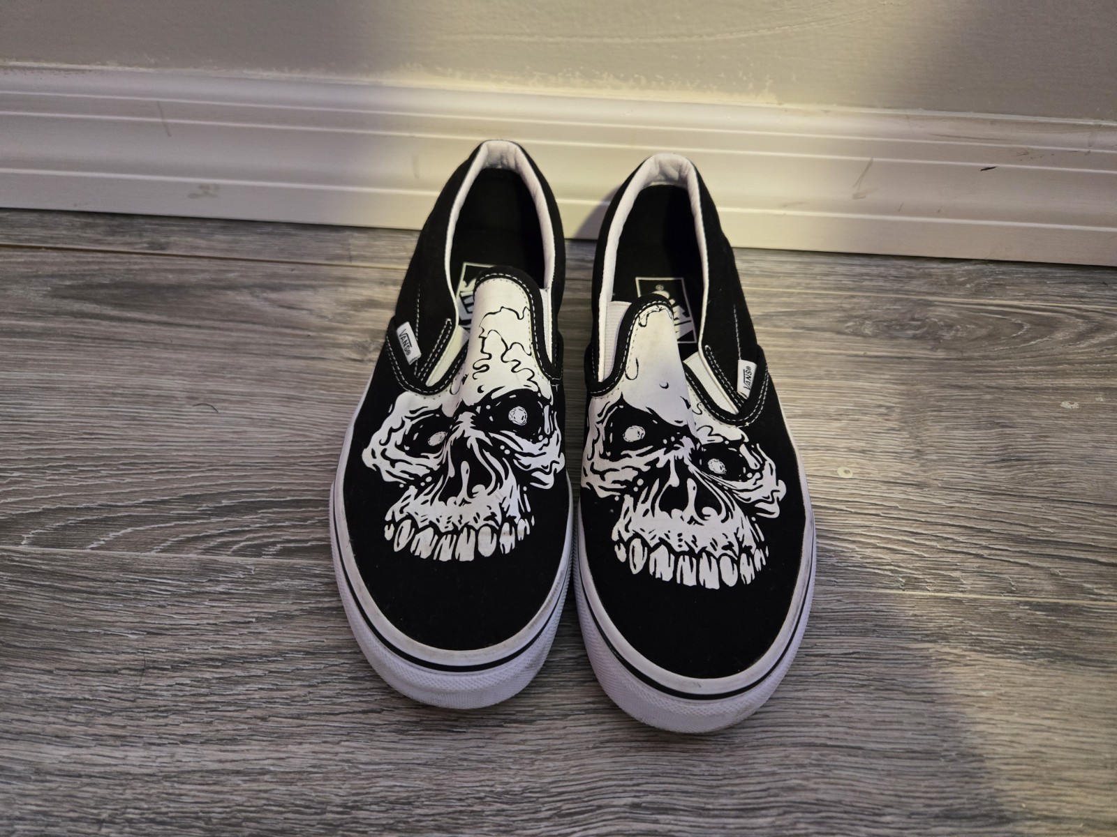 Vans Skull Shoes Black White Glow in the Dark Slip On… - Gem