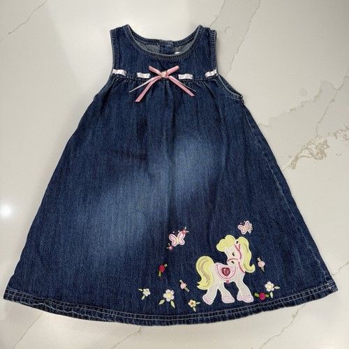 Sleeveless Denim Dress Girls 4T Little Pony Embroidery Butterflies Bows ...