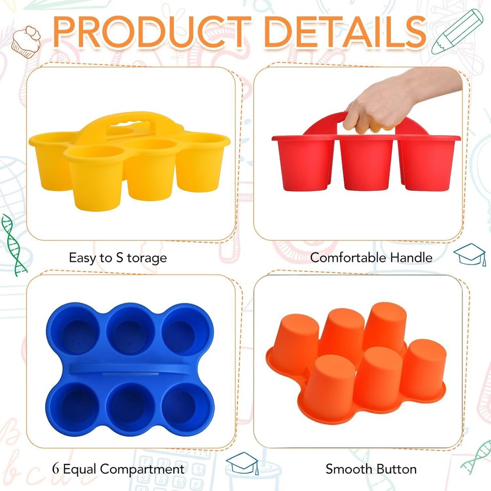 6 Pack Classroom Caddy Storage Basket with Handle, Plastic Drink Cup ...