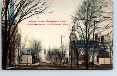 Postcard Michigan Coldwater Baptist Church Court House and Jail posted ...