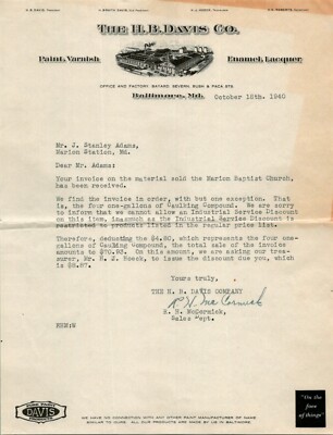 1940 LETTERHEAD H.B. DAVIS COMPANY PAINT, VARNISH, ENAMEL, LACQUER ...