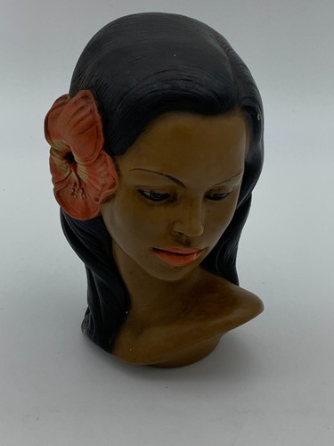 MARWAL CHALKWARE HAWAIIAN GIRL BUST POLYNESIAN HULA HIBISCUS 1950'S ...