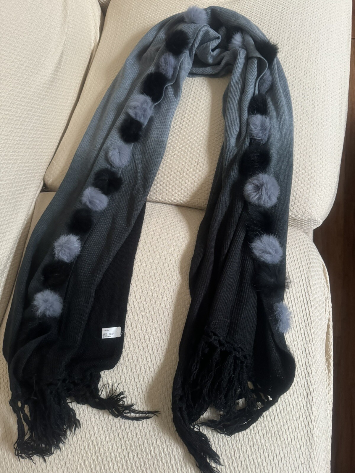 Gradient color knitted rabbit fur ball scarf | eBay