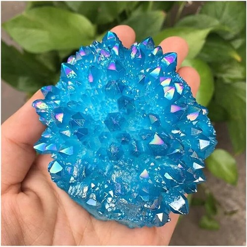 2025Rare Titanium Aura Blue Crystal Quartz Healing Cluster Geode Rock ...