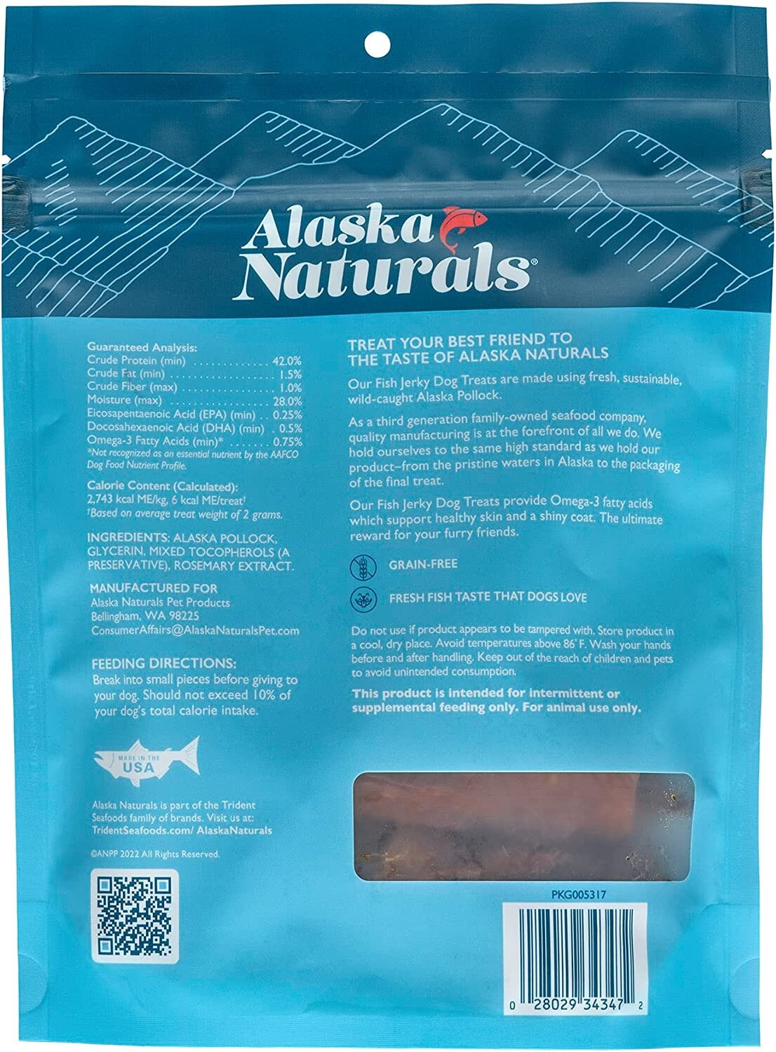 100% Wild-Caught Alaska Pollock Jerky Dog Treats Delivers 0.25% EPA and ...