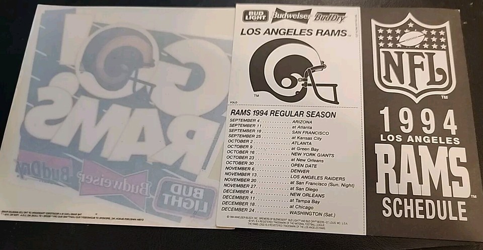1994 Los Angeles Rams Window Decals, Bud, New | eBay