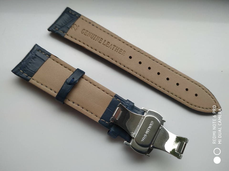 Navy blue real leather strap for Mont Blanc watch clasp 18-24 mm pins ...
