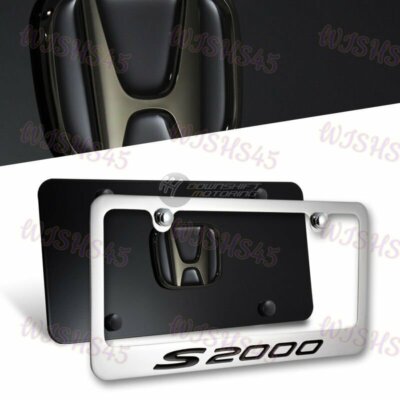 Black HONDA S2000 3D Front + Back Stainless Steel License Plate Frame w ...