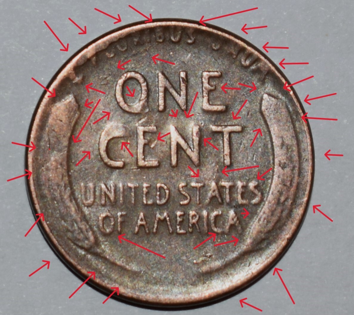 1955 No Mint Wheat Penny One Cent Strike Through Missing L Rim Multi ...