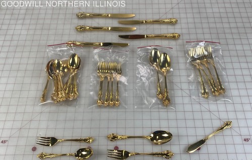 33pc Cosmos CSM11 Gold-Tone Electroplated Stainless Steel Flatware Set ...