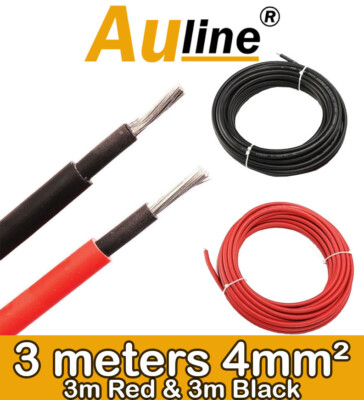 3m of Red Black 4mm2 Solar Cable Wire for Panels PV DC AC Rated 6 ...