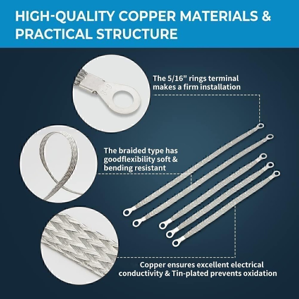 10PC Car Truck Firewall Engine Body Engine Ground Strap Tinned Copper ...