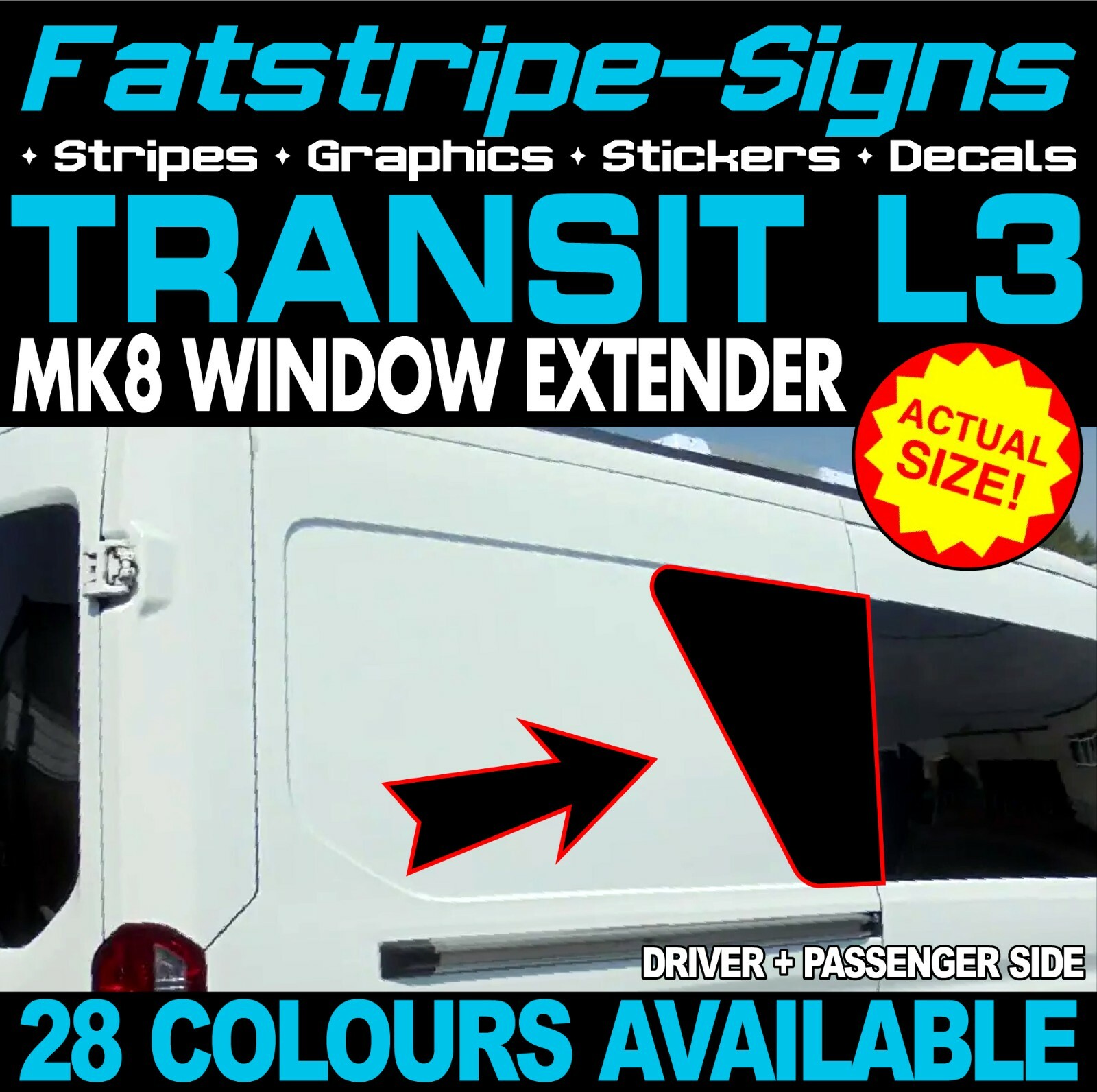 to fit FORD TRANSIT MK8 L3 WINDOW EXTENDER STICKERS GRAPHICS CAMPER VAN ...