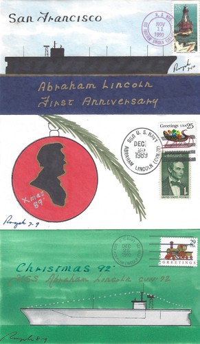 3 Hand Painted Covers by Rogak (USS Abraham Lincoln CVN-72) US Navy | eBay