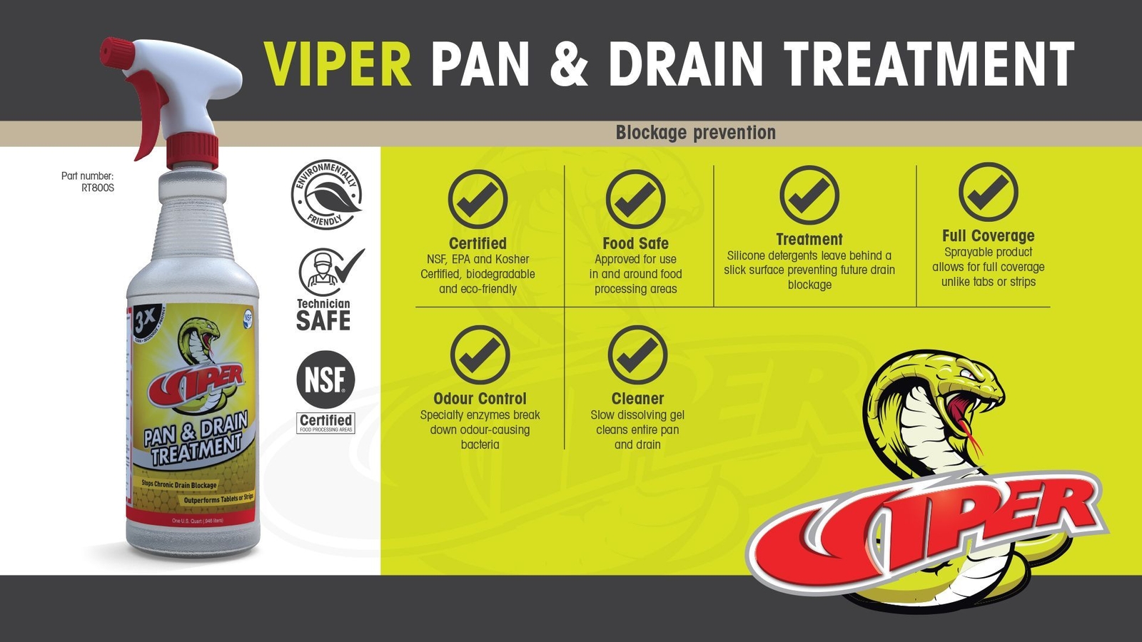 Viper AC Pan & Drain Treatment 1Qt 32 Oz Trigger Spray Cleans Deodorize ...