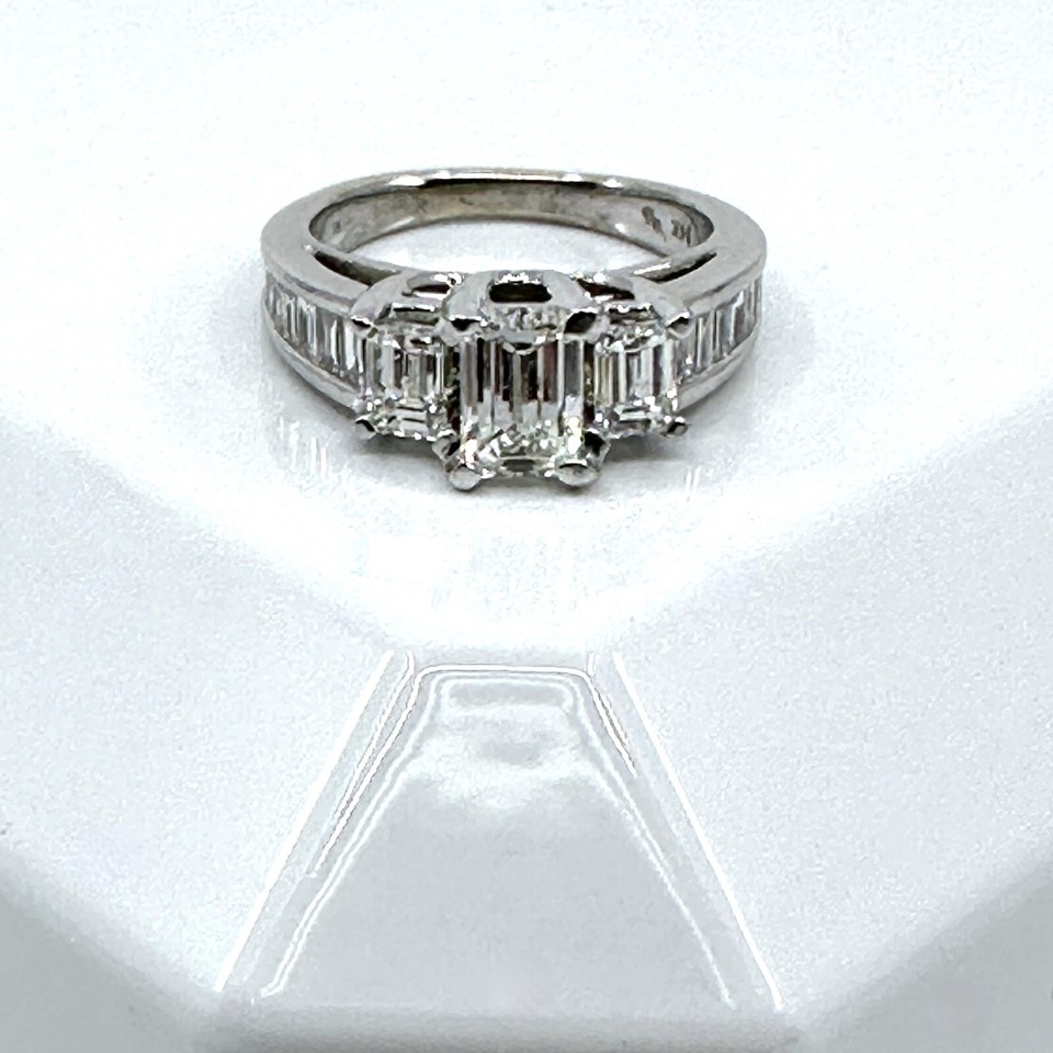 2 Ct. Emerald Cut 3 Stone Diamond Engagement Ring with 1.00 Ct. Center ...