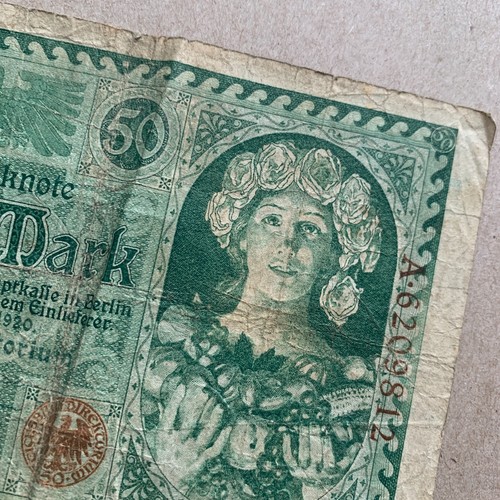 German 50 Mark Banknote Germany 1920 Post WWI Currency Berlin WW1 Paper ...