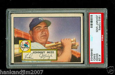 Johnny Mize 1952 Topps Baseball Card #129 Yankees Red Back PSA 2 GOOD ...