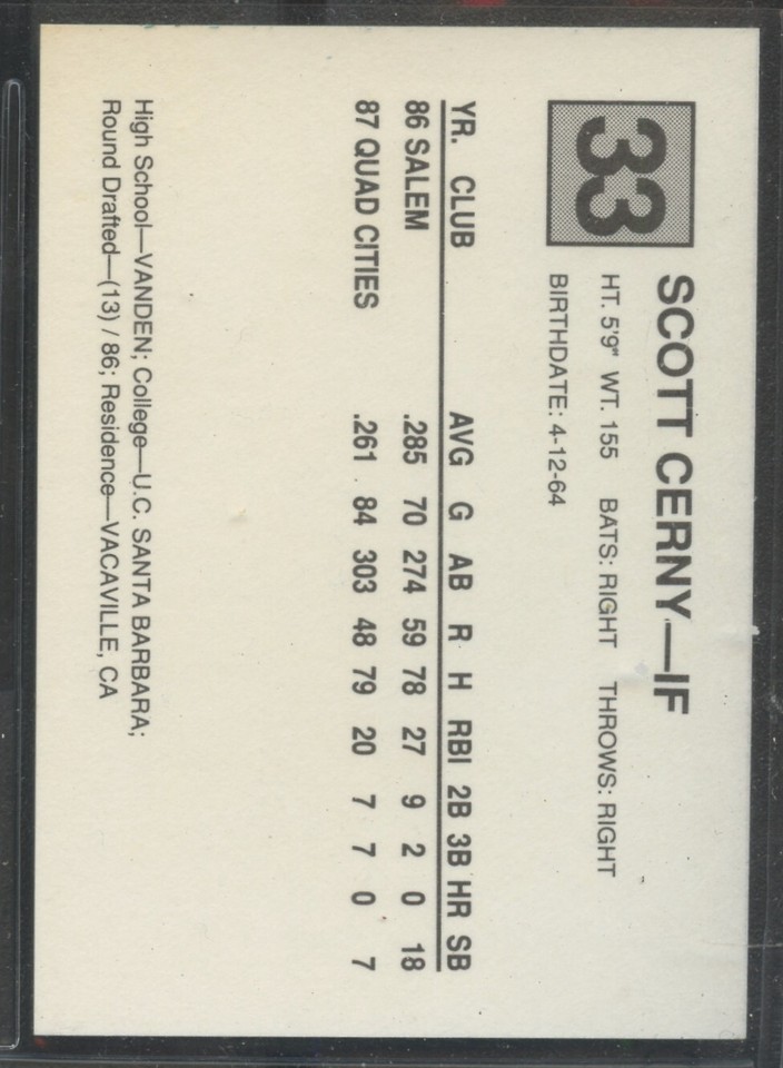 1988 California League All-Stars #33 Scott Cerny Palm Springs Angels | eBay