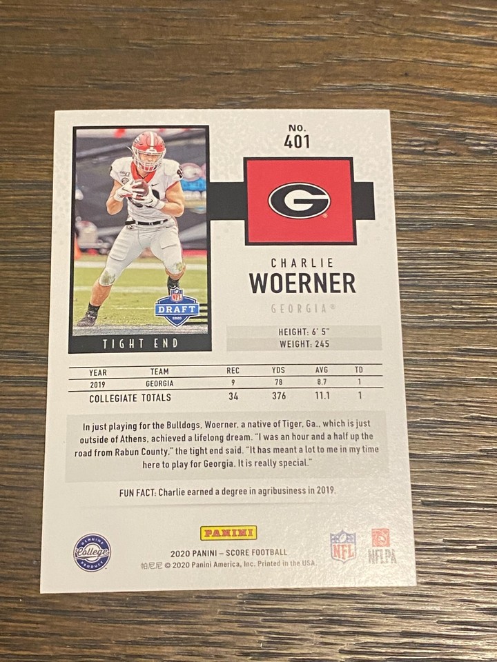 Charlie Woerner 2020 Panini Score #401 RC Georgia Bulldogs | eBay